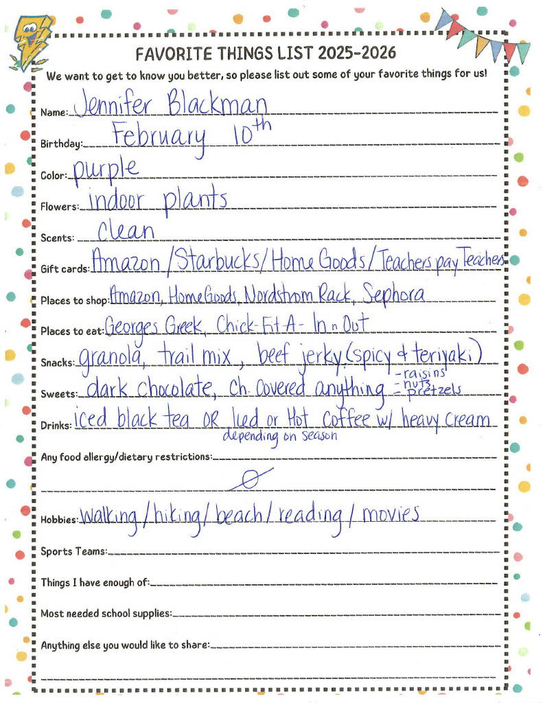 Mrs. Blackman’s Favorite Things and Amazon Wish List | Stephen Foster ...