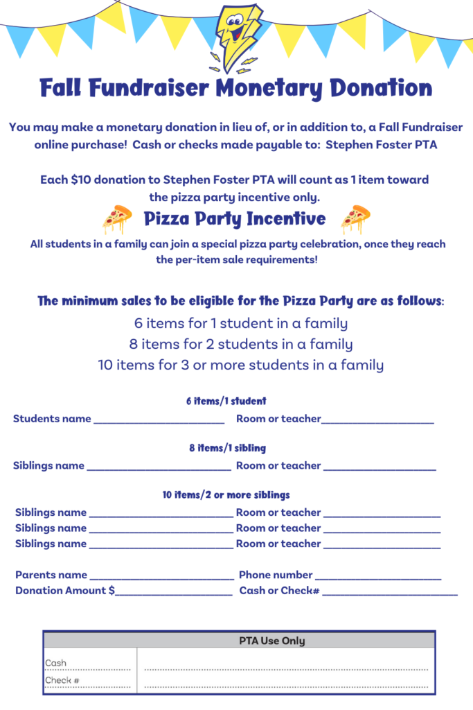 Fall fundraiser incentive pizza party 10/31 at lunch | Stephen Foster ...