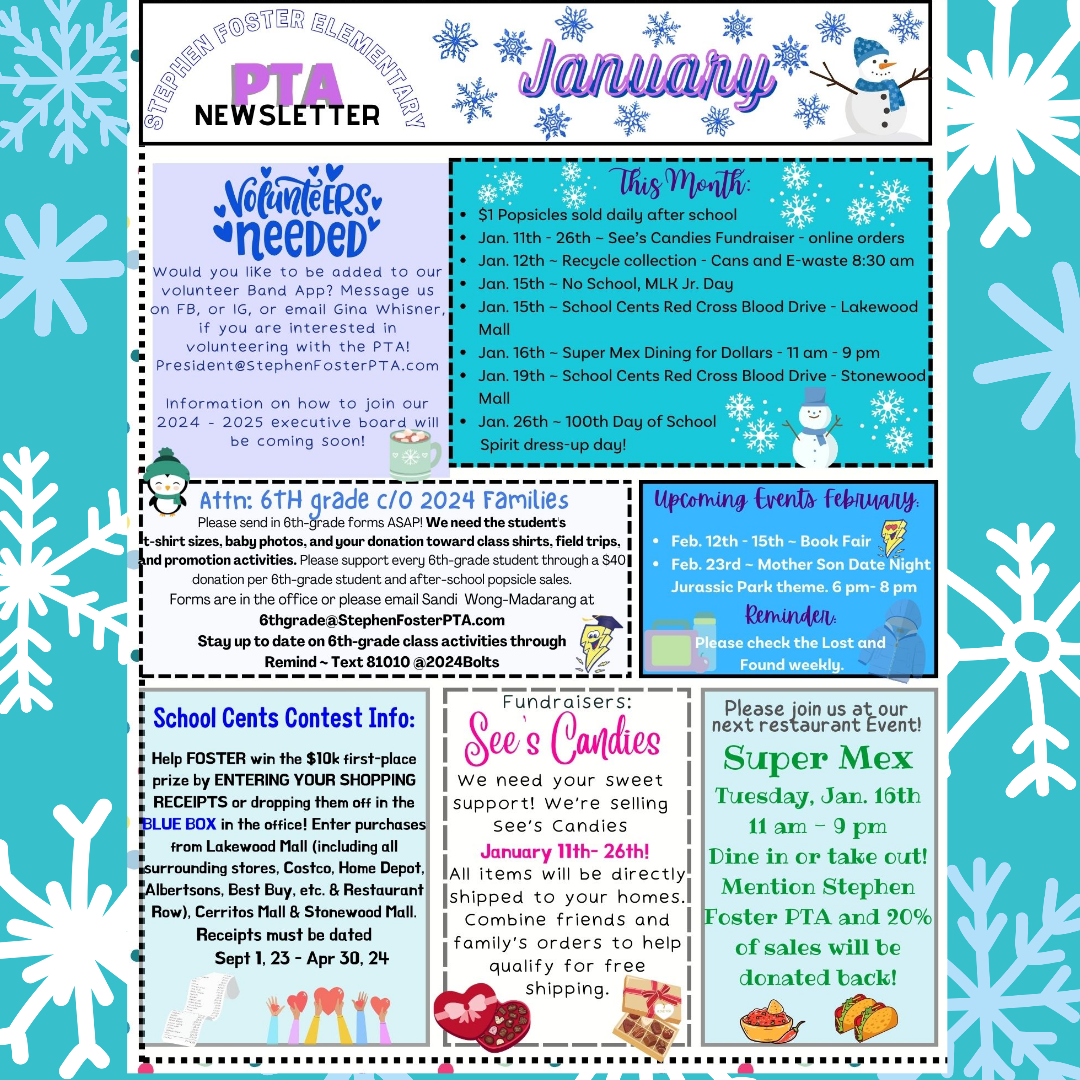 Check out our January 2024 PTA Newsletter! | Stephen Foster Elementary PTA